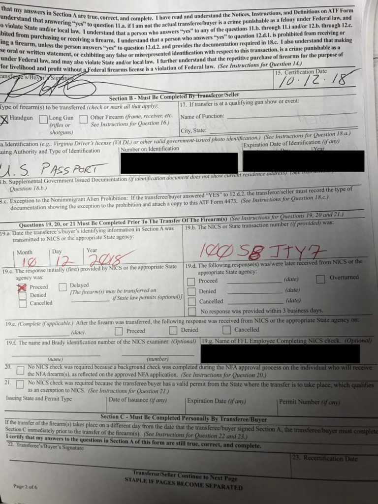 Hunter Biden 4473 Form 2 Redacted | PDF