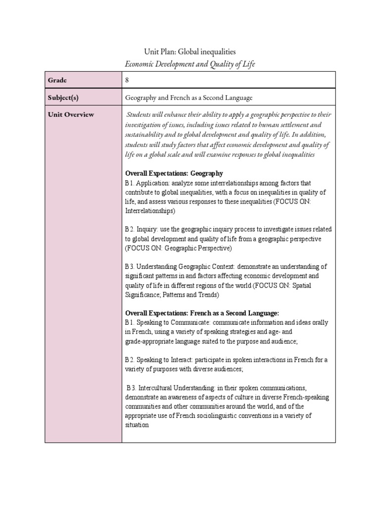 Grade 8 Global Inequalities Unit | PDF | Educational Assessment | Cross ...