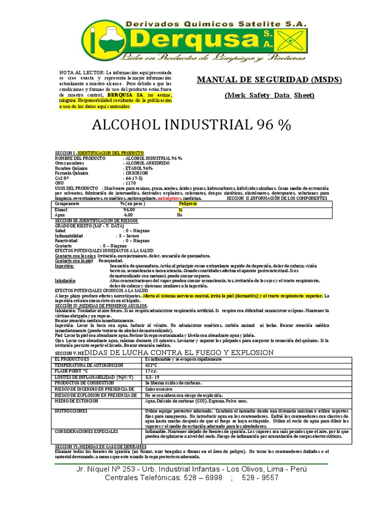 Msds Alcohol Industrial | PDF | Alcohol | Etanol