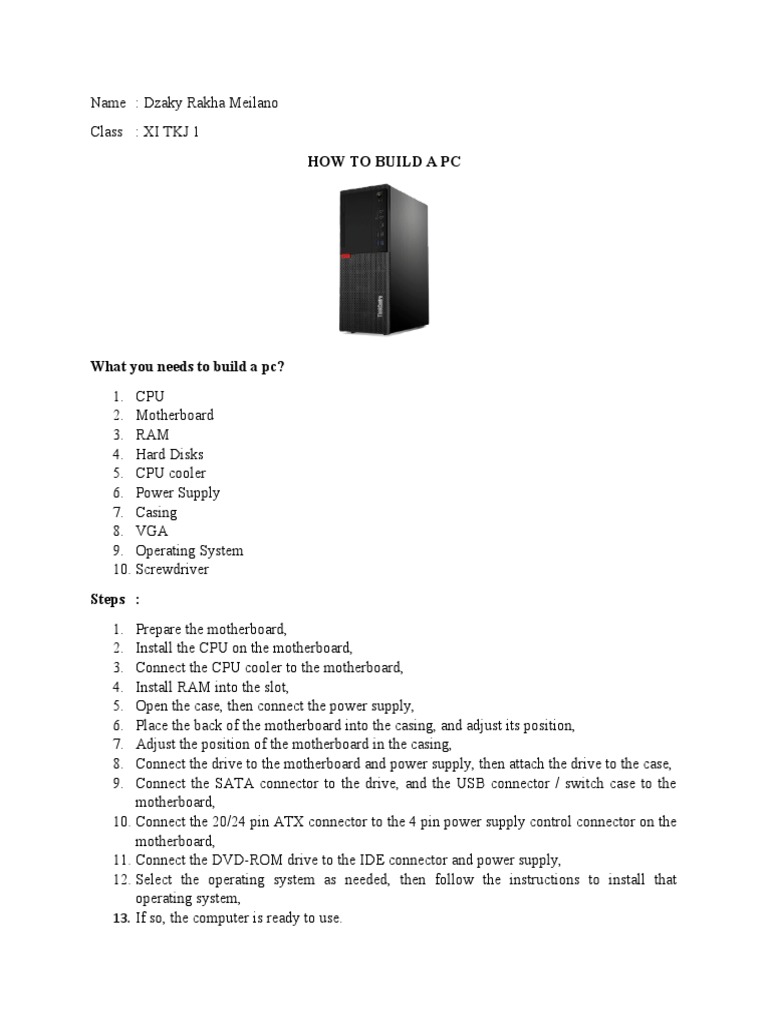 How To Build A PC - Bahasa Inggris Procedure Text | PDF