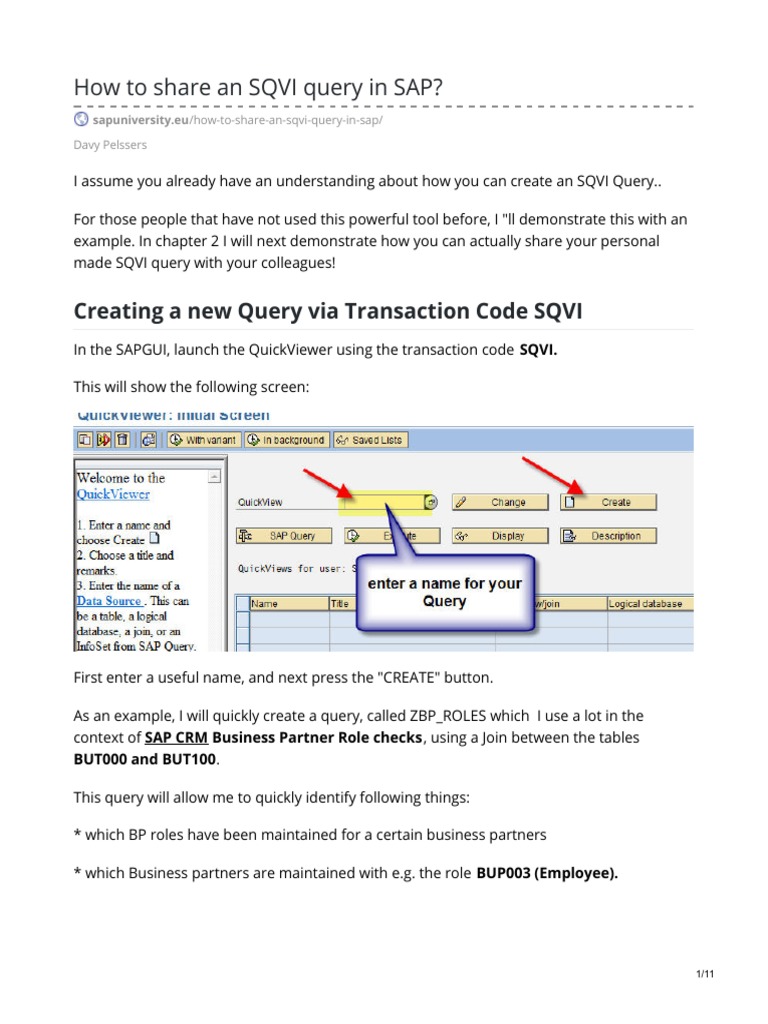 How To Share An Sqvi Query In Sap Pdf Software Engineering