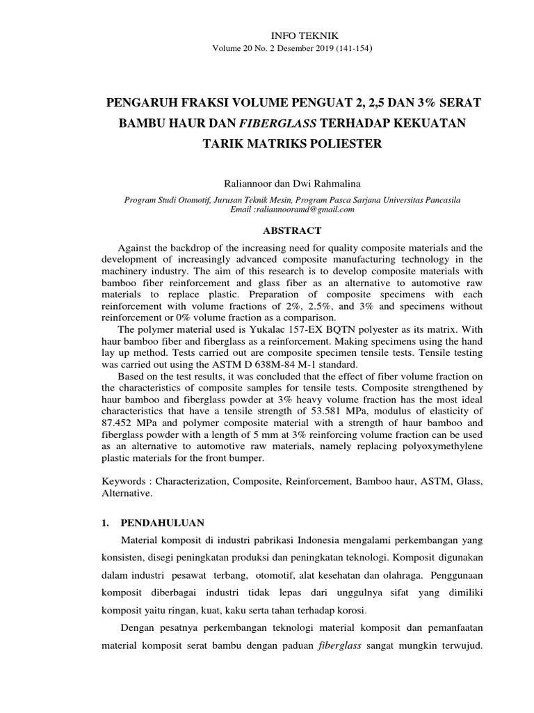 Pengaruh Fraksi Volume Penguat 2, 2,5 Dan 3% Serat Bambu Haur Dan ...