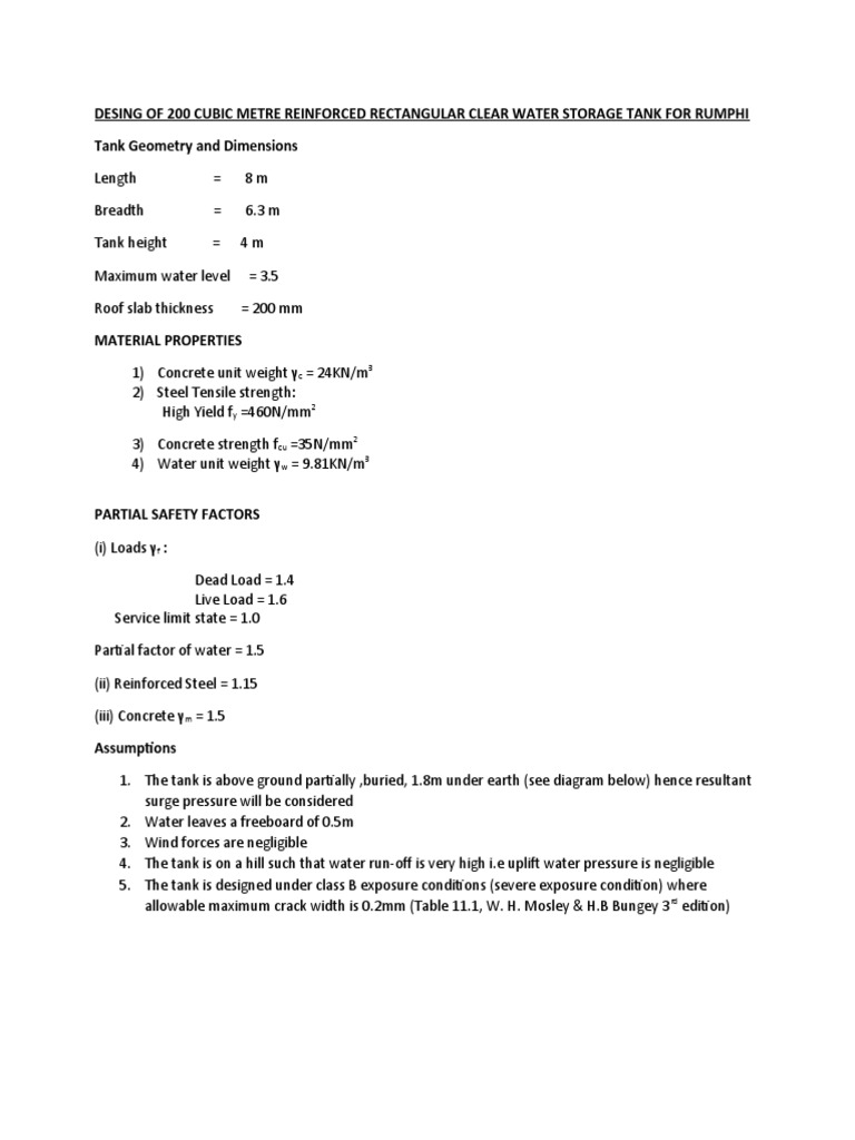 Desing of 200 Cubic Metre Reinforced Rectangular Clear Water Storage ...