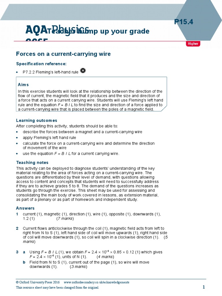 Bump Grade Force On Wire Teacher | PDF | Magnetic Field | Force
