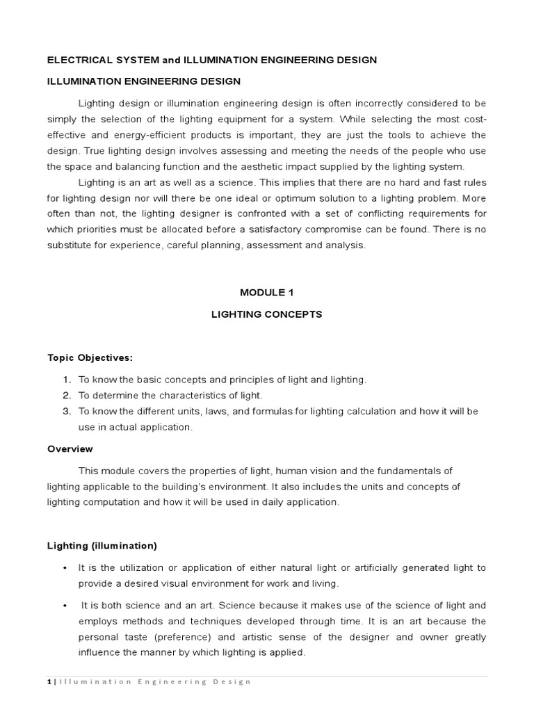 Electrical System and Illumination Engineering Design Illumination ...