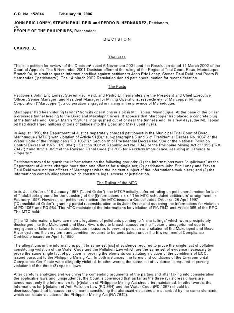 G.R. No. 152644 February 10, 2006 John Eric Loney, Steven Paul Reid and ...