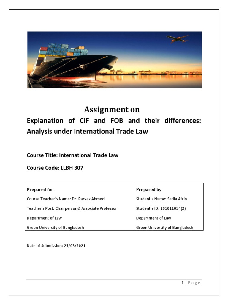 Assignment On: Explanation of CIF and FOB and Their Differences ...