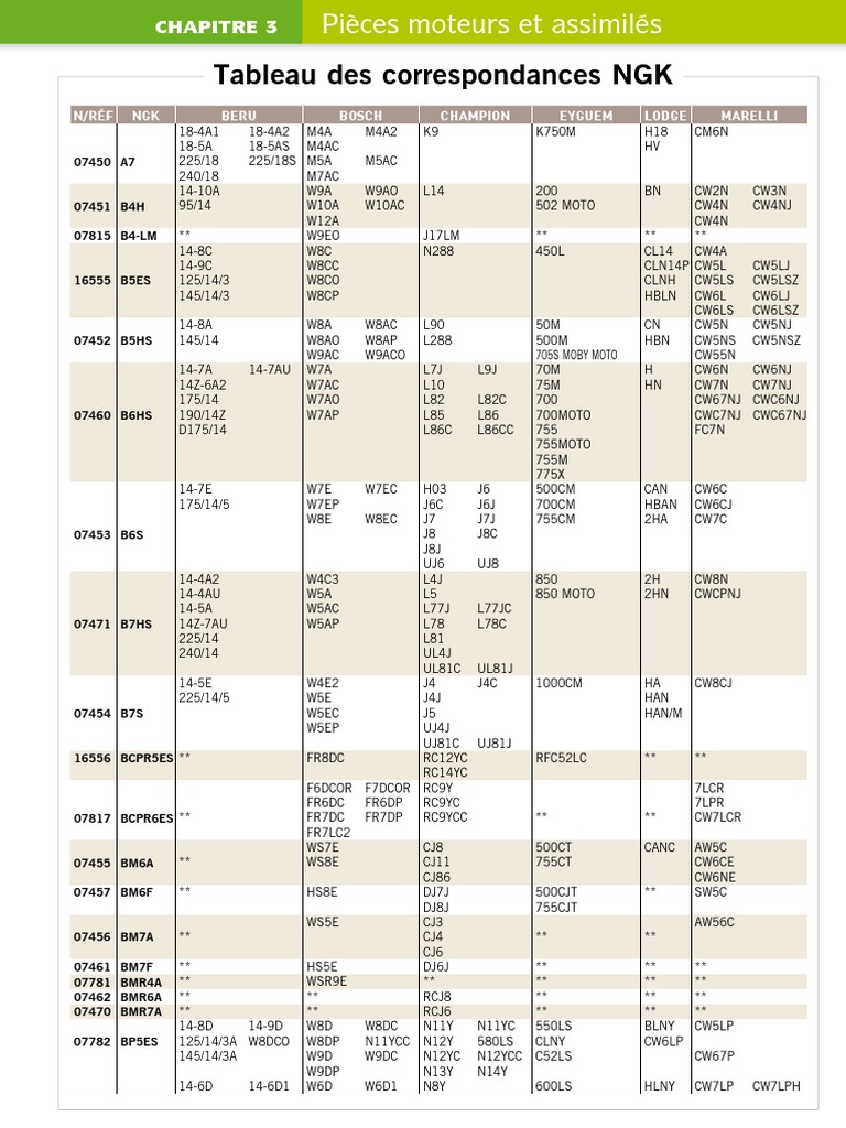 Tableau D'équivalence NGK | PDF