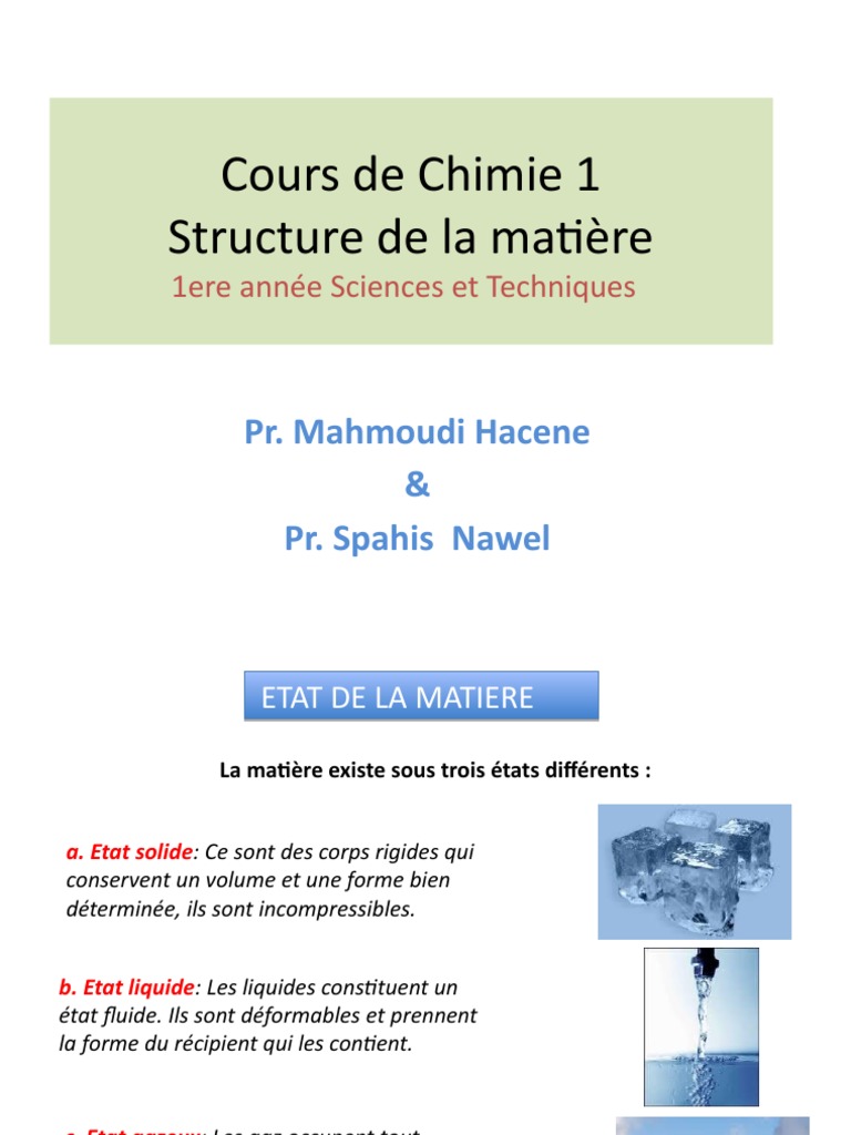 Cours 1-1 (Atomistique - Part1) | PDF | Concentration molaire | Atomes