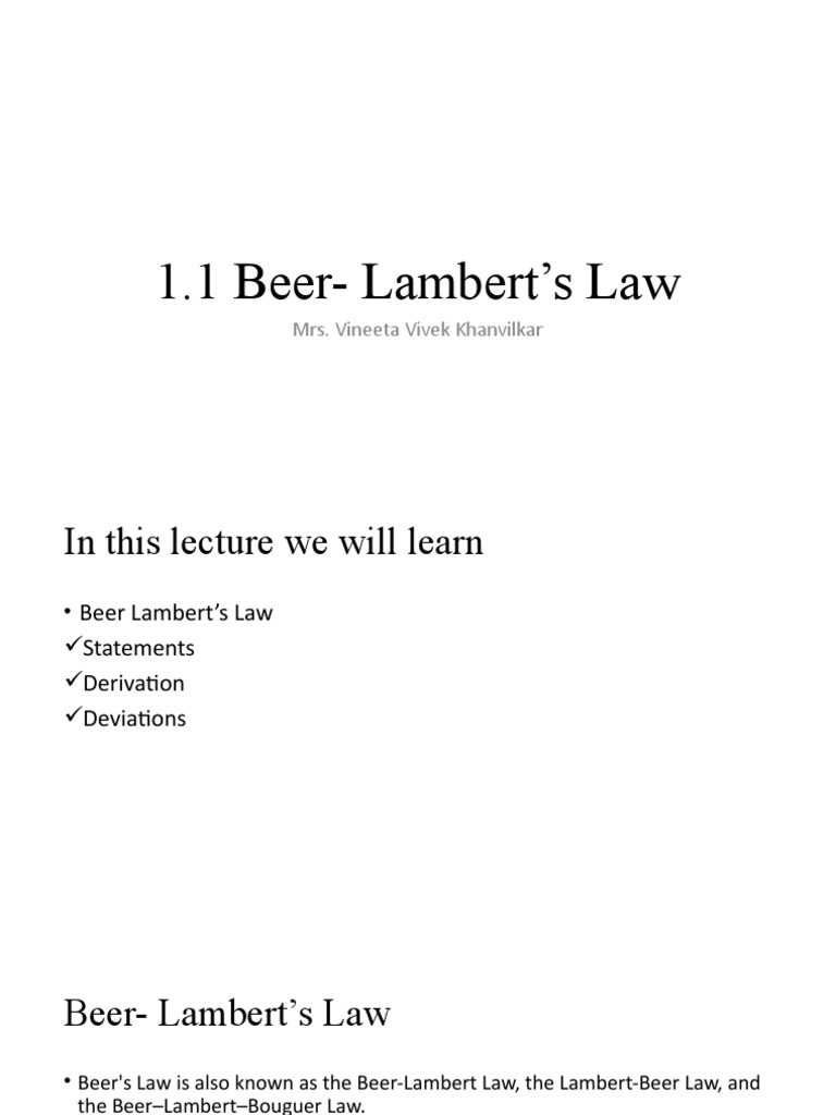 Beer-Lambert Law: Derivation and Deviations | PDF | Home & Garden