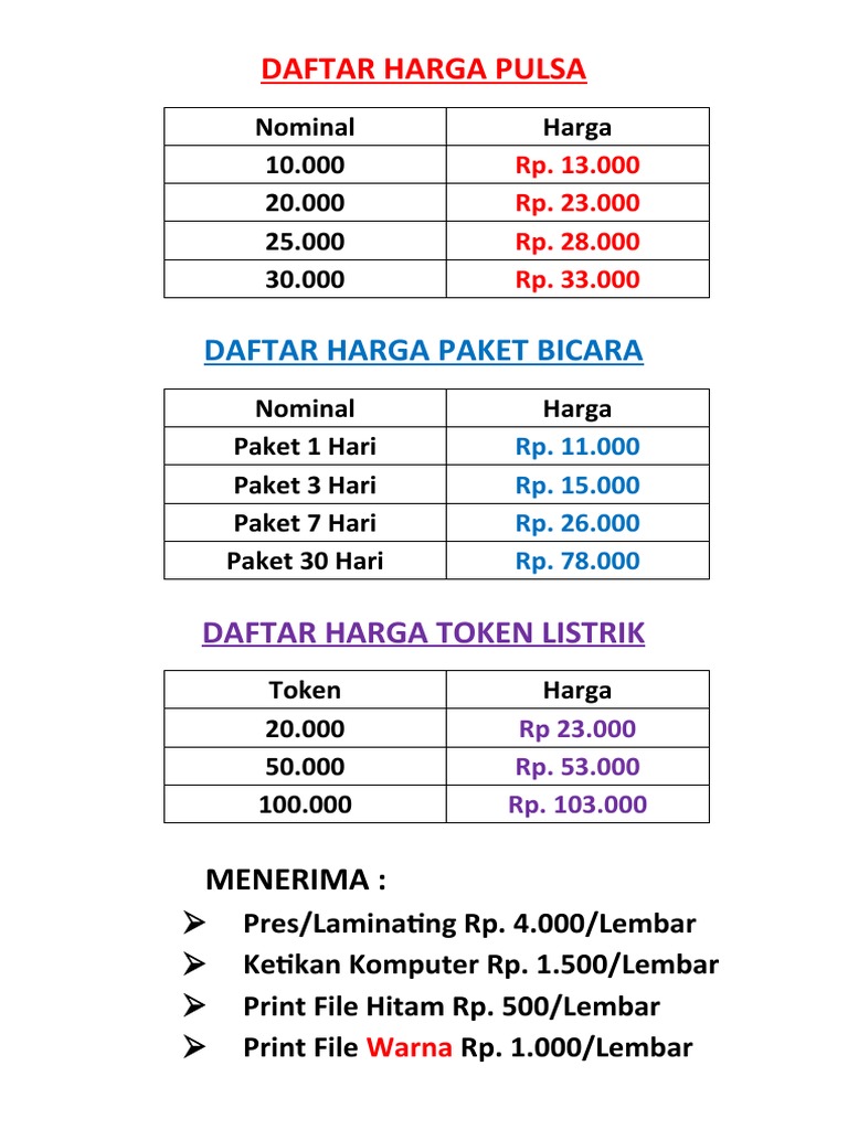 Daftar Harga Cetak Foto | PDF