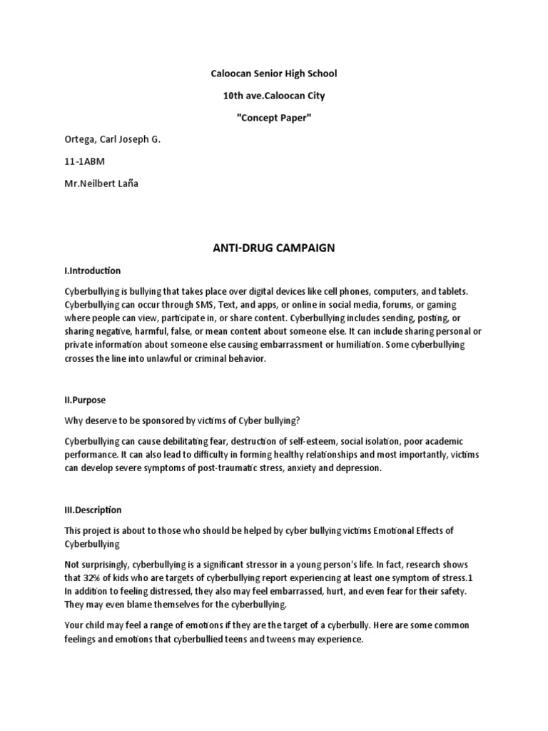 CONCEPT PAPER | PDF | Cyberbullying | Bullying