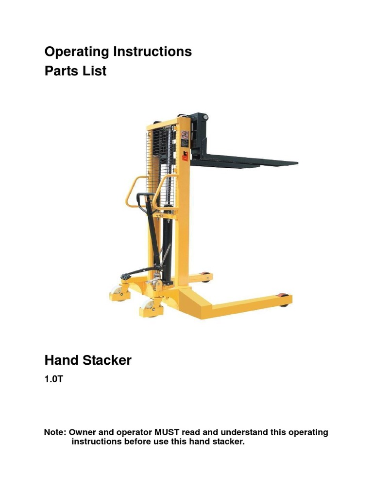 Hand Stacker Operating Instructions | PDF | Axle | Screw