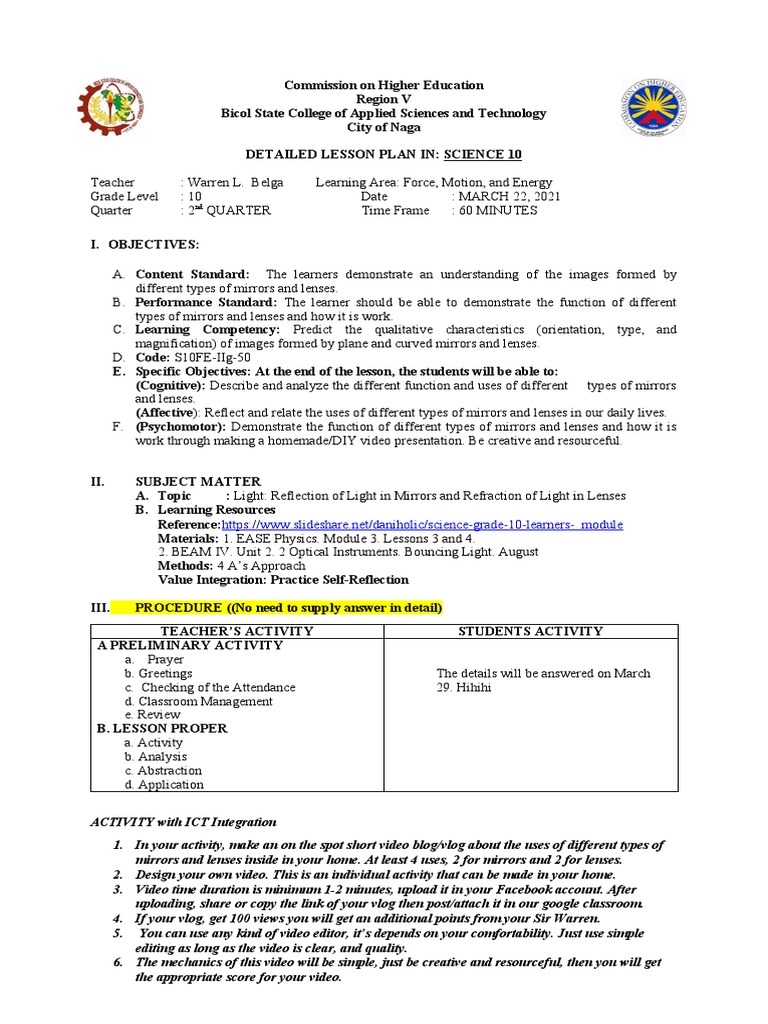 Mirrors and Lenses Lesson Explains Reflection and Refraction | PDF ...