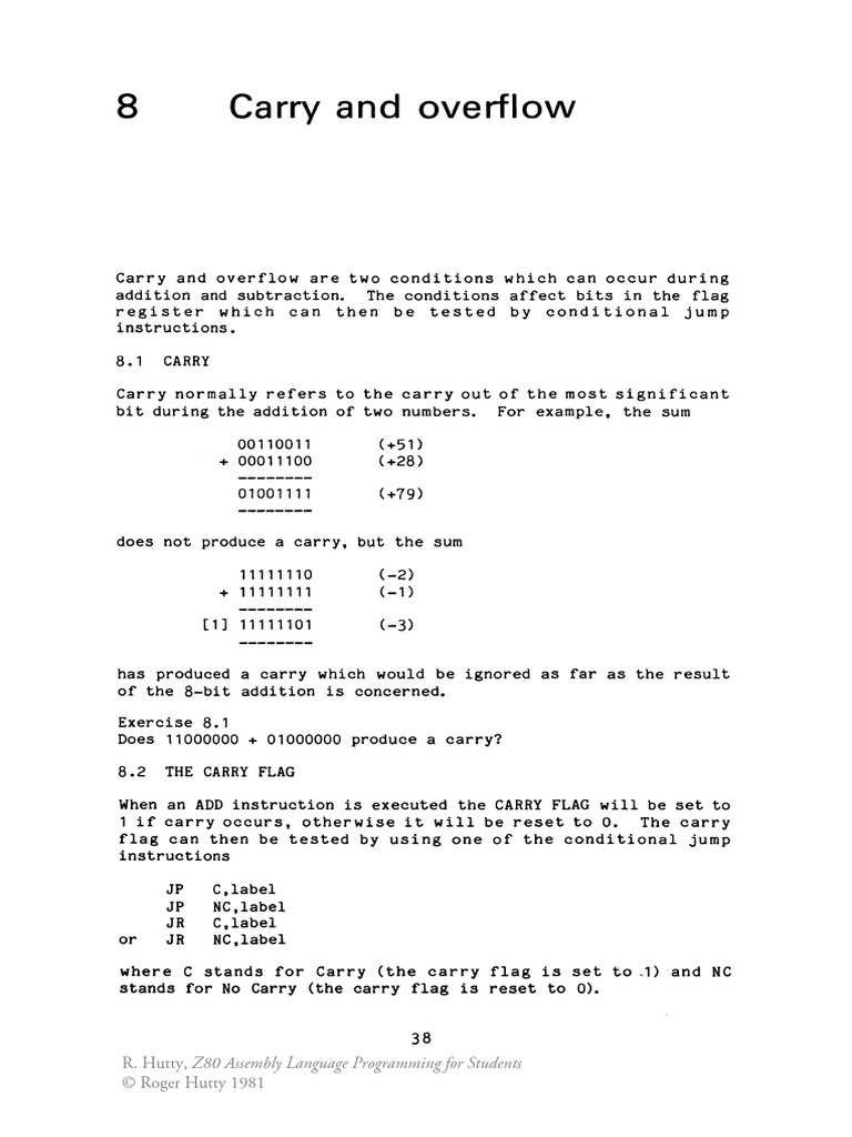 Cap8 - Carry and Overflow - (Z80 Assembly Lang Prog For Studs, Hutty R.) | PDF | Theory Of ...