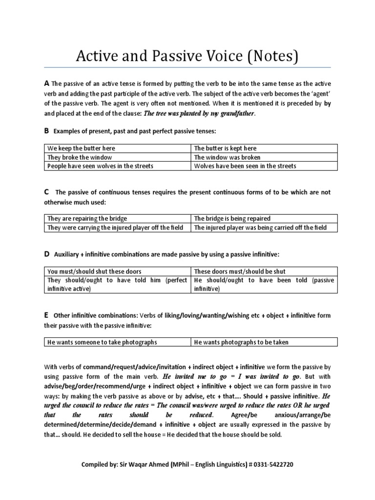 Active Passive (Notes For NOA) | PDF | Grammatical Tense | Verb