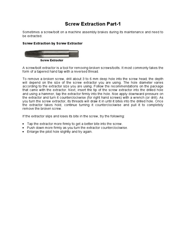 Screw Extraction Part 1 | PDF