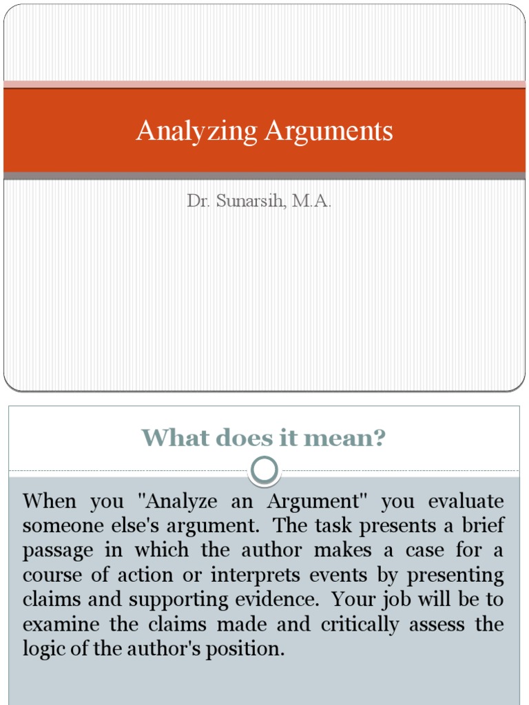 Analyzing Arguments: Dr. Sunarsih, M.A | PDF | Argument | Reason