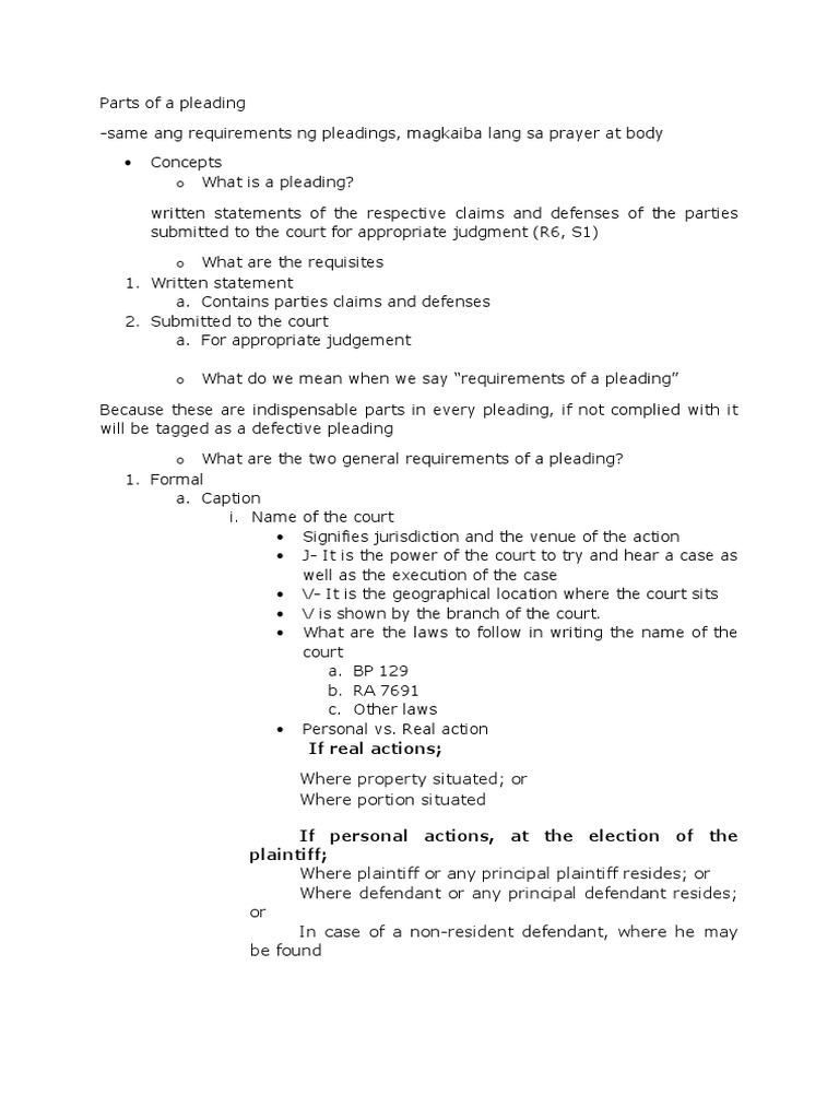 Parts of A Pleading | PDF | Pleading | Affidavit