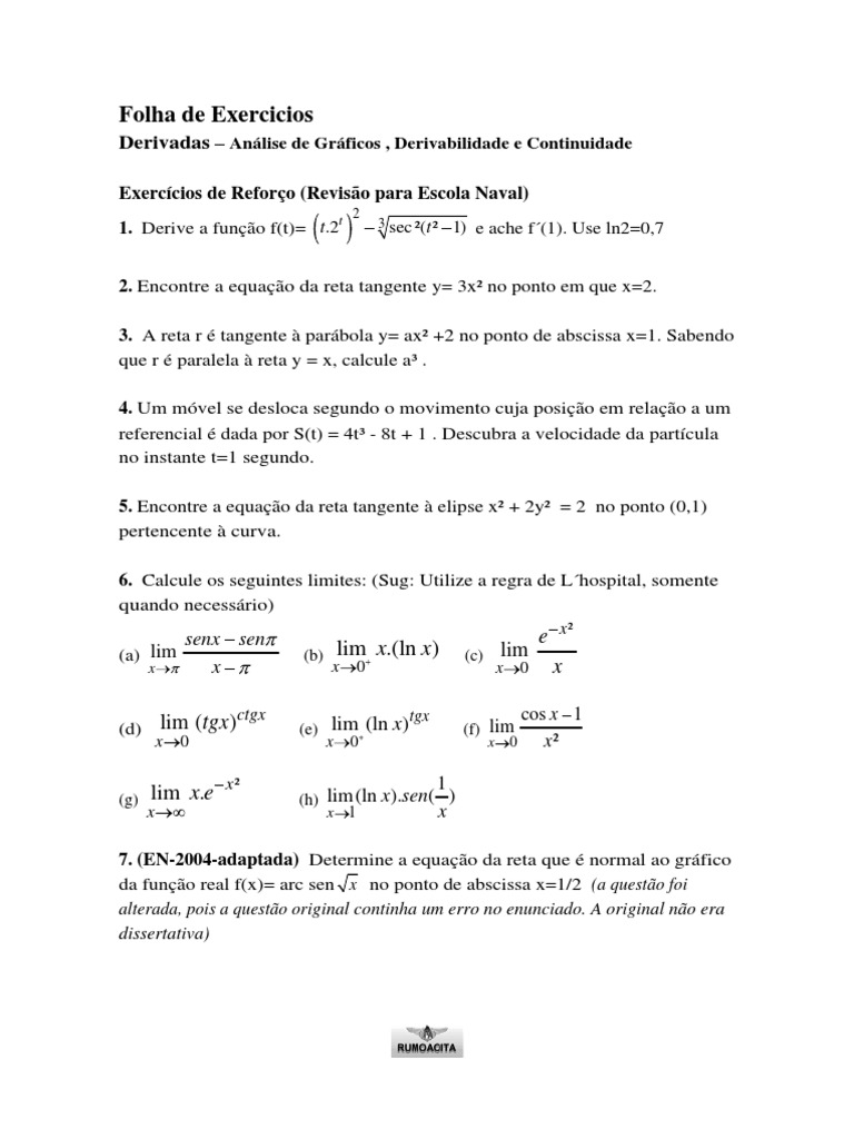 Matemática - Rumoaoita - Aulas Derivadas Exercicios | PDF