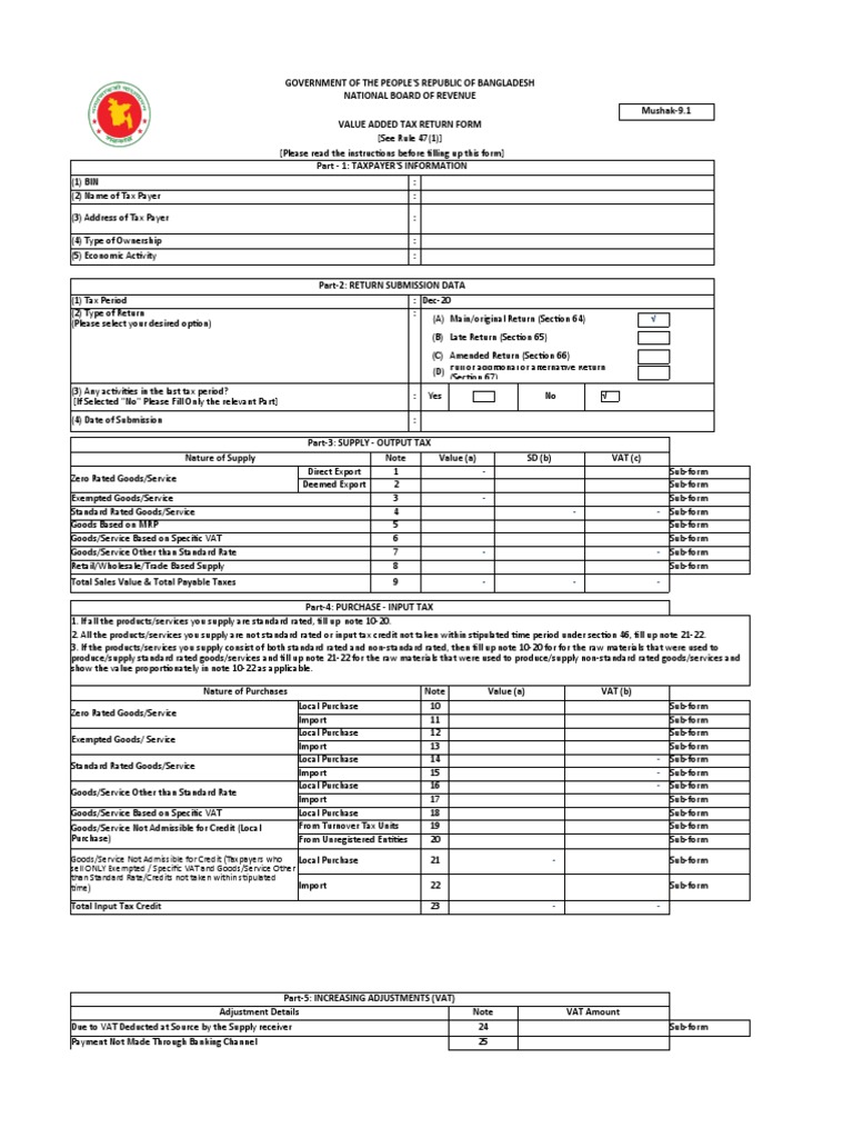 Mushak-9 1 | PDF | Value Added Tax | Payments