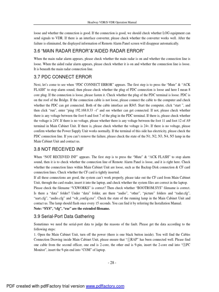 3.6 "Main Radar Error"&"Aided Radar Error": Headway VDR/S-VDR Operation Manual | PDF | Computer ...