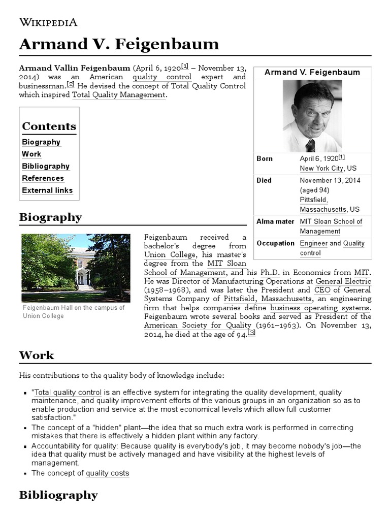 Armand V. Feigenbaum - Wikipedia | PDF | Economies | Business