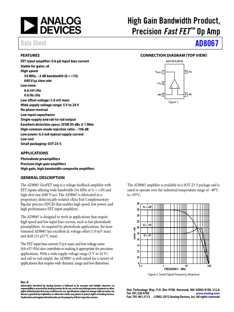 High Gain Bandwidth Product, Precision Fast FET Op Amp: Data Sheet ...