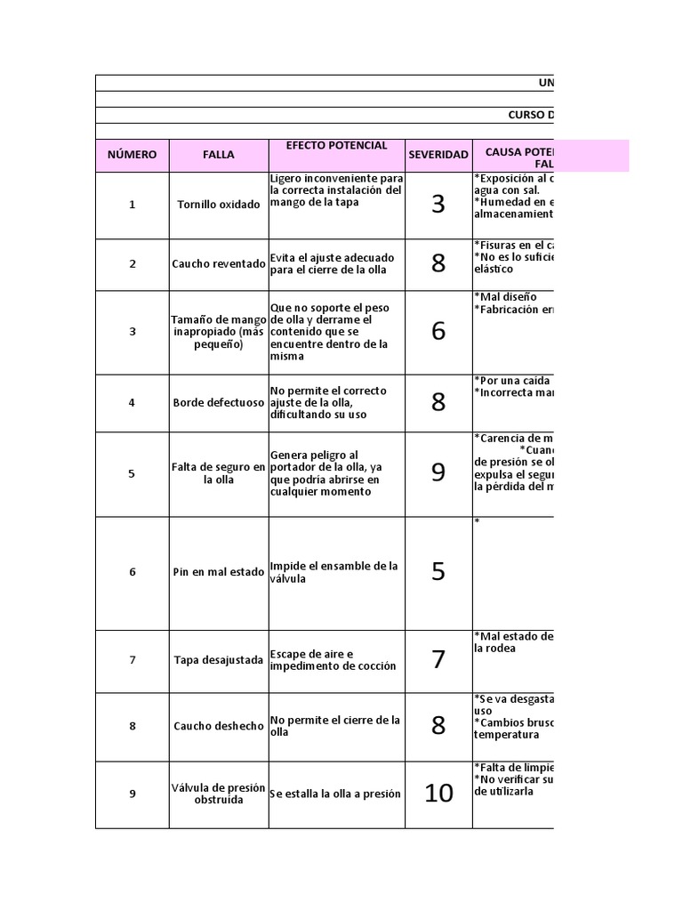 Matriz Amef | PDF | Cocción a presión | Naturaleza
