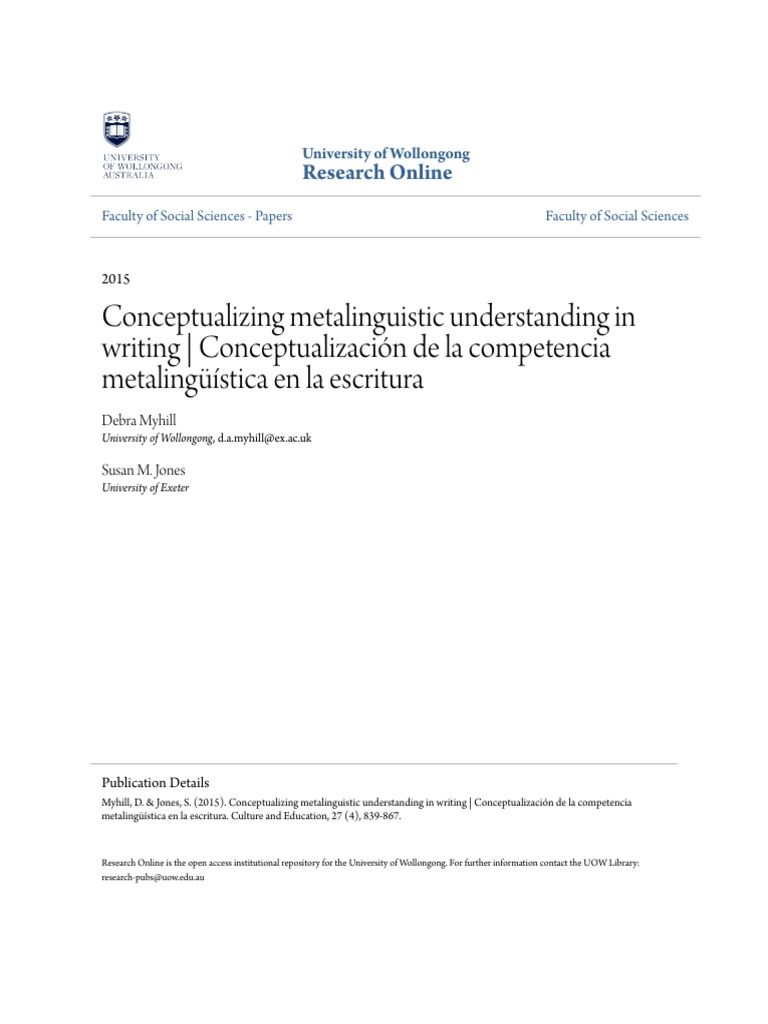 Conceptualizing Metalinguistic Understanding in Writing - Concept | PDF ...