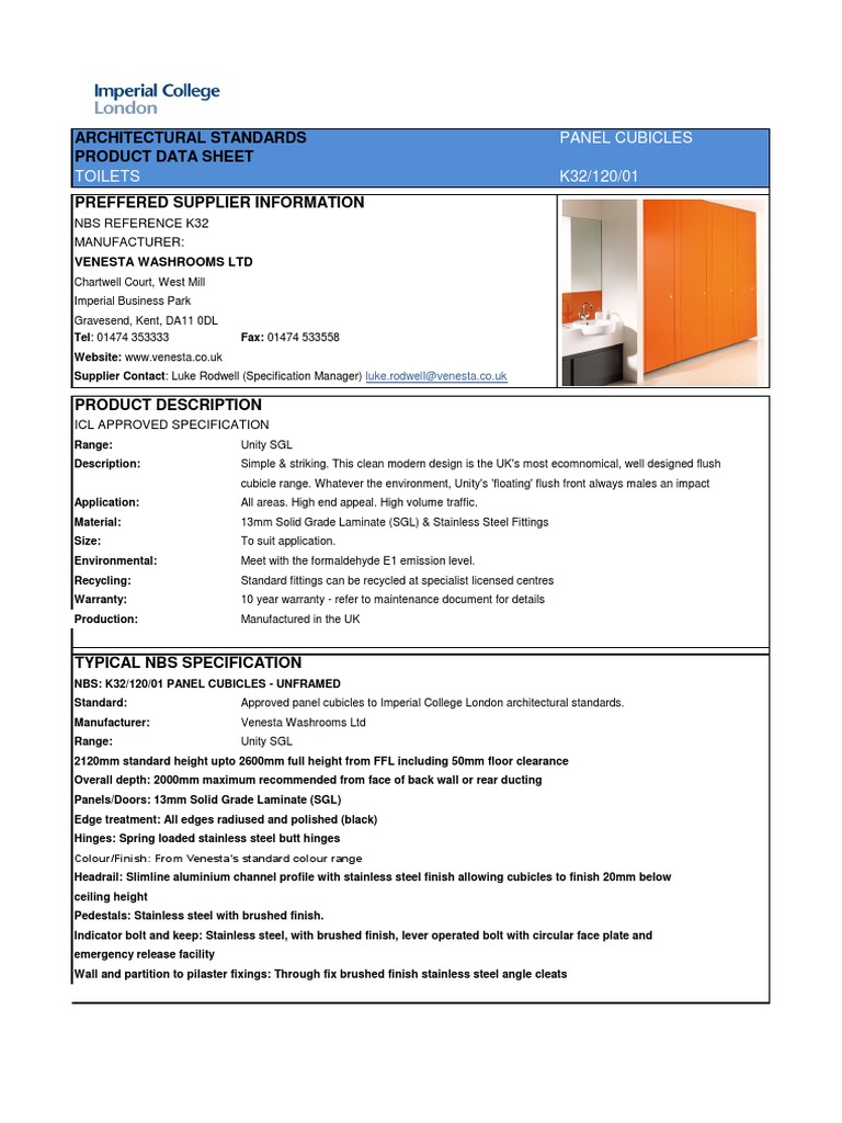 Architectural Standards Product Data Sheet: Panel Cubicles Toilets K32 ...
