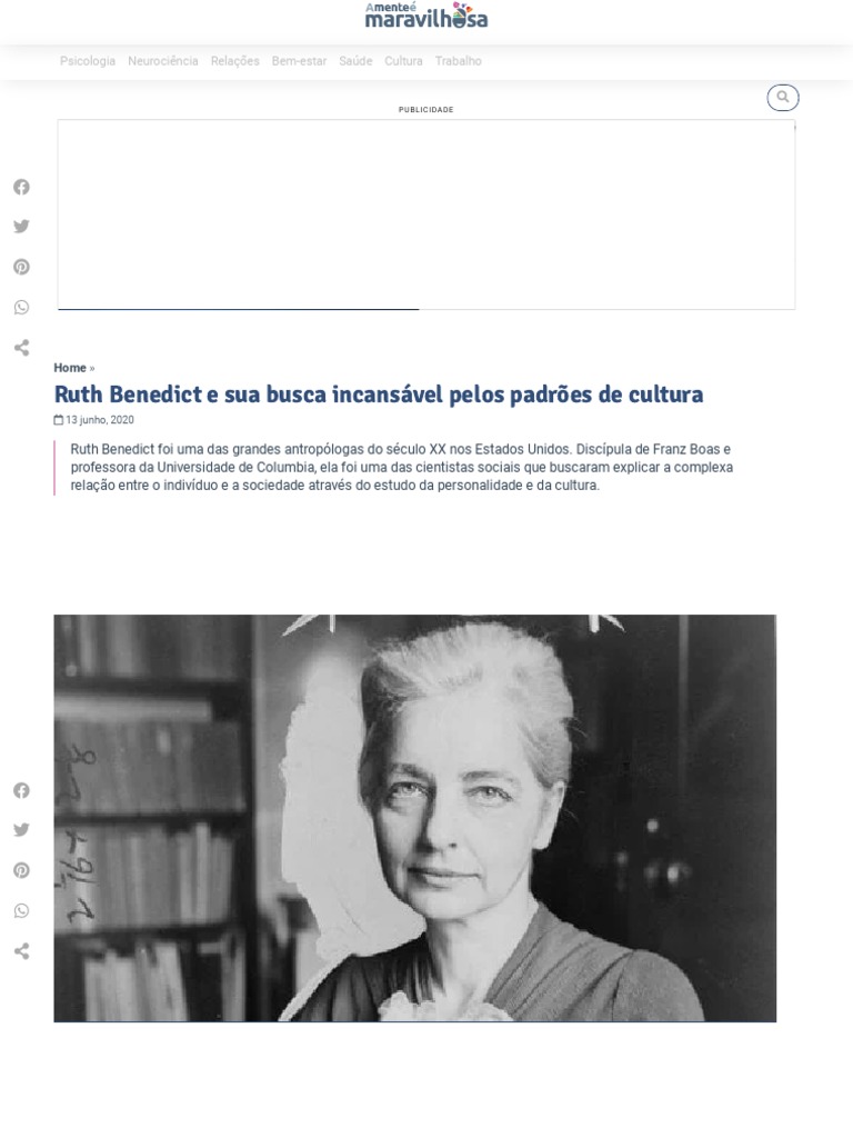 Ruth Benedict e Sua Busca Incansável Pelos Padrões de Cultura | PDF ...