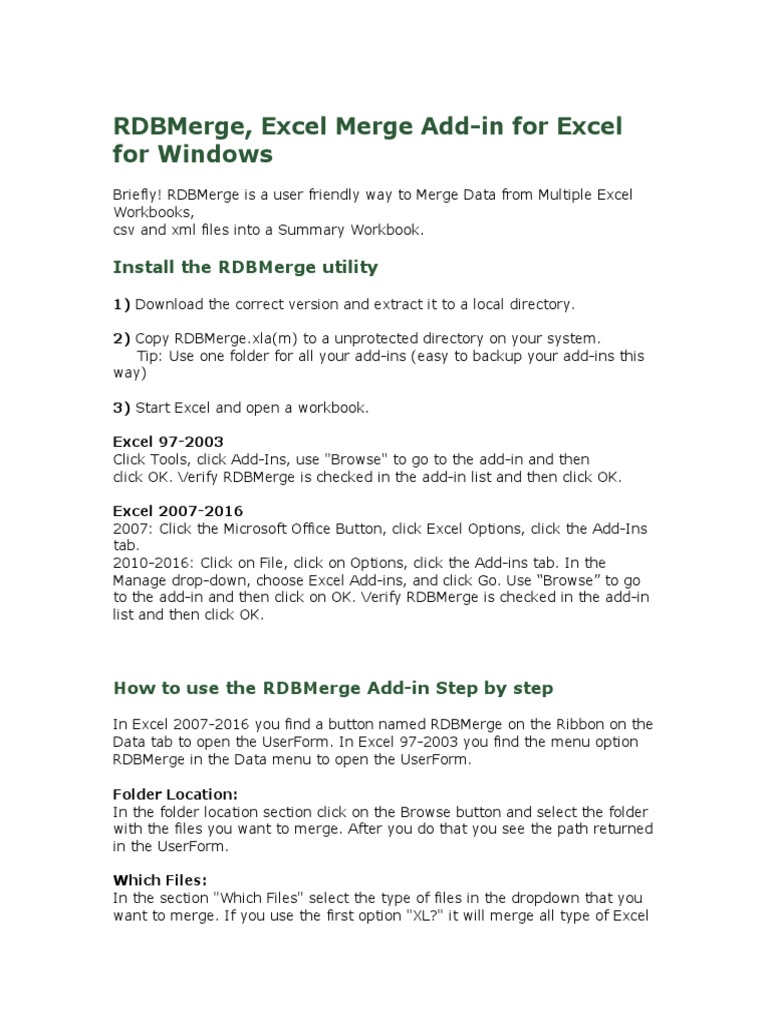 RDBMerge Consolidar Hojas en Excel | PDF | Microsoft Excel | Computer File