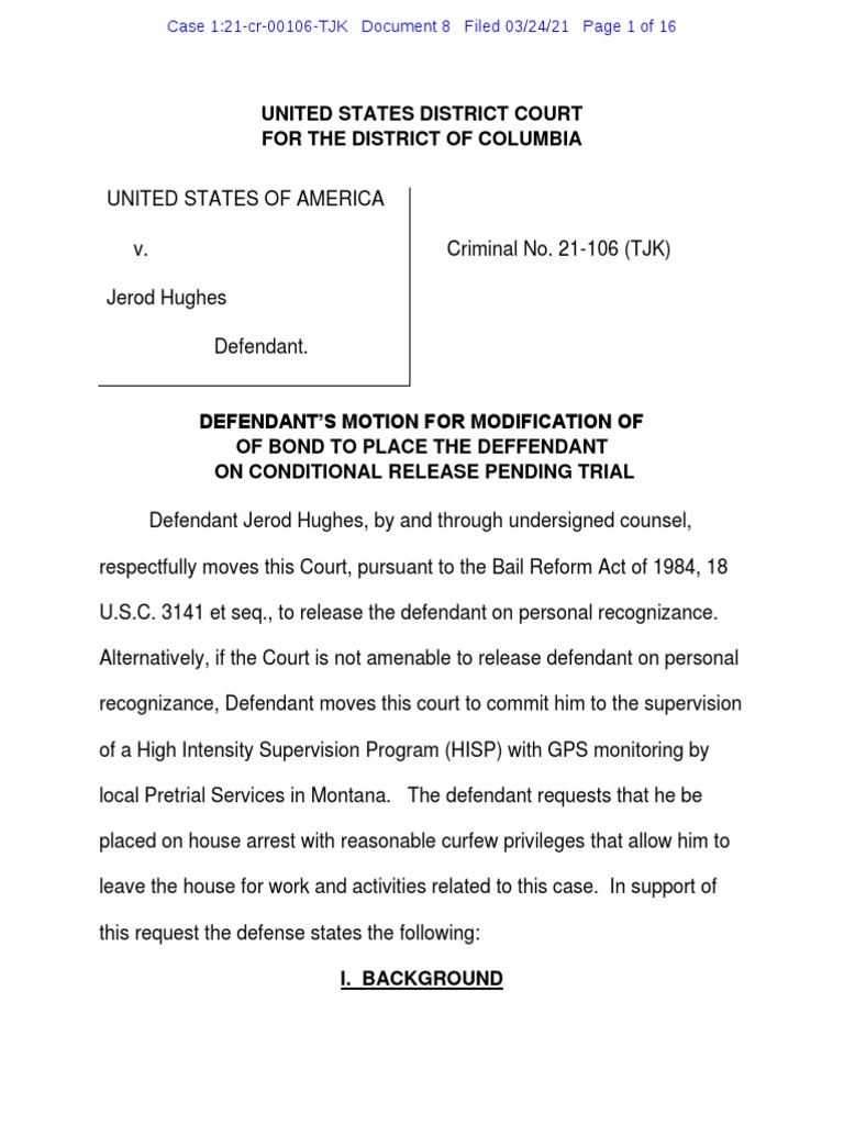 Defendant's Motion To Place The Deffendant On Conditional Release ...