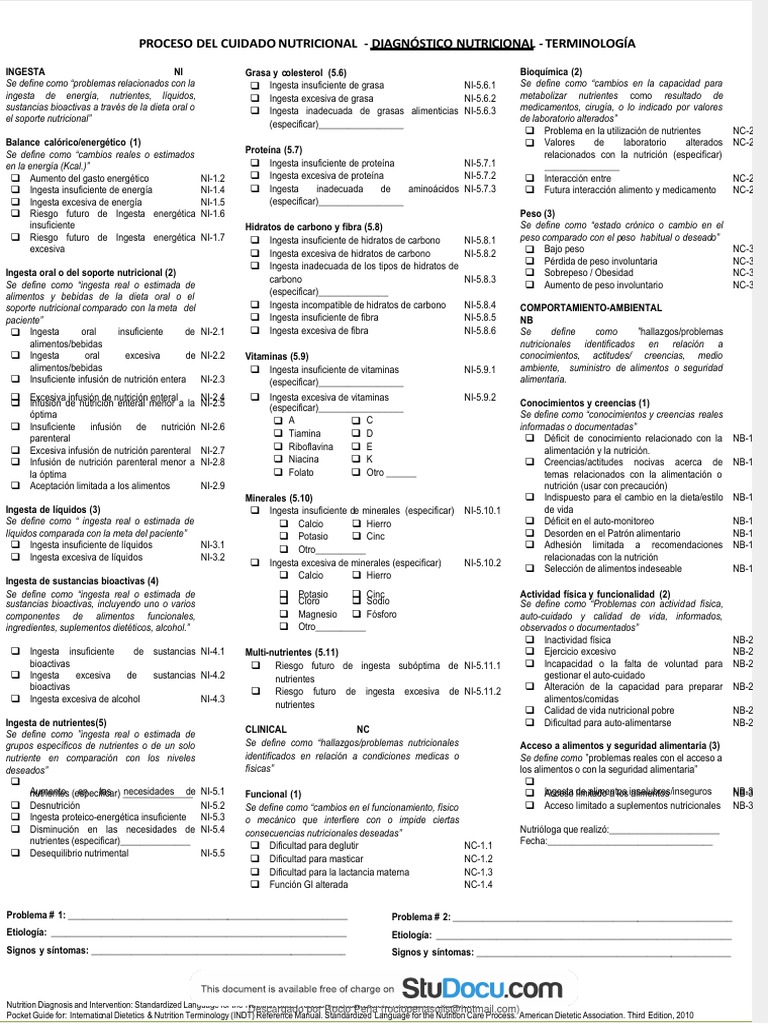 DX Nutricios Diagnostico Nutricional ADA | PDF | Nutrición | Dieta y ...