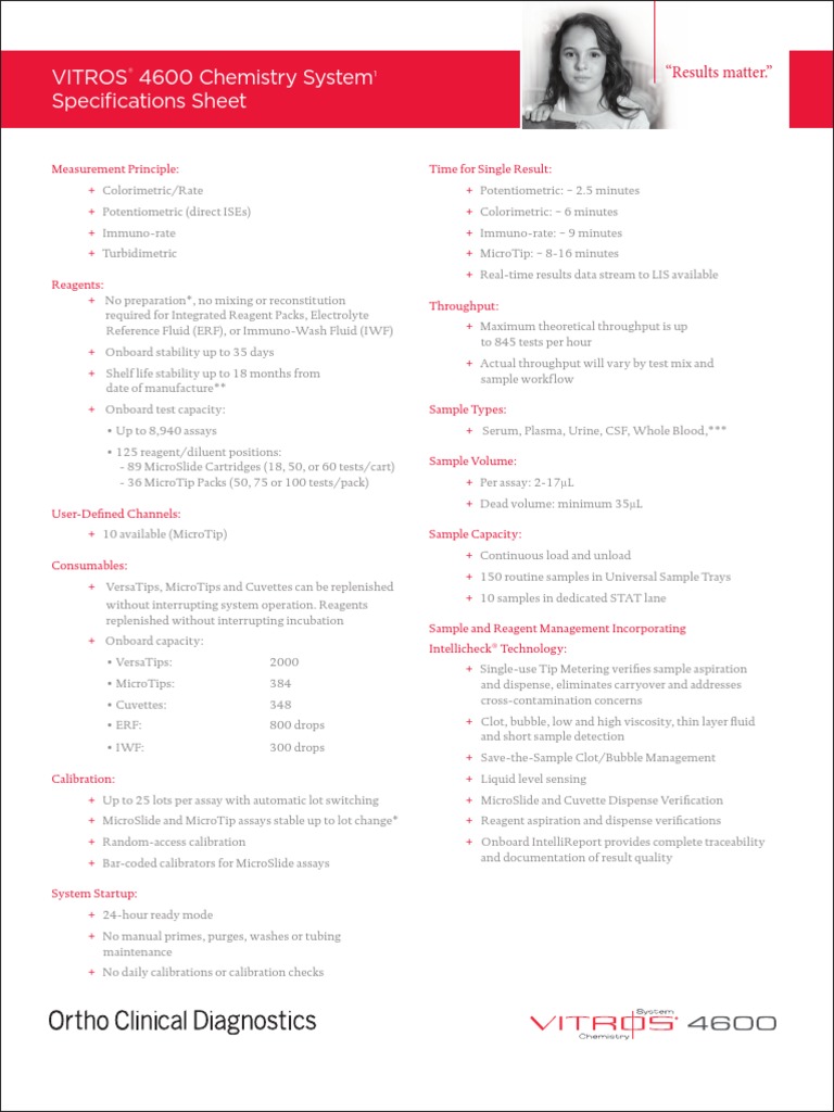 Vitros 4600 Chemistry System Specifications Sheet: "Results Matter ...