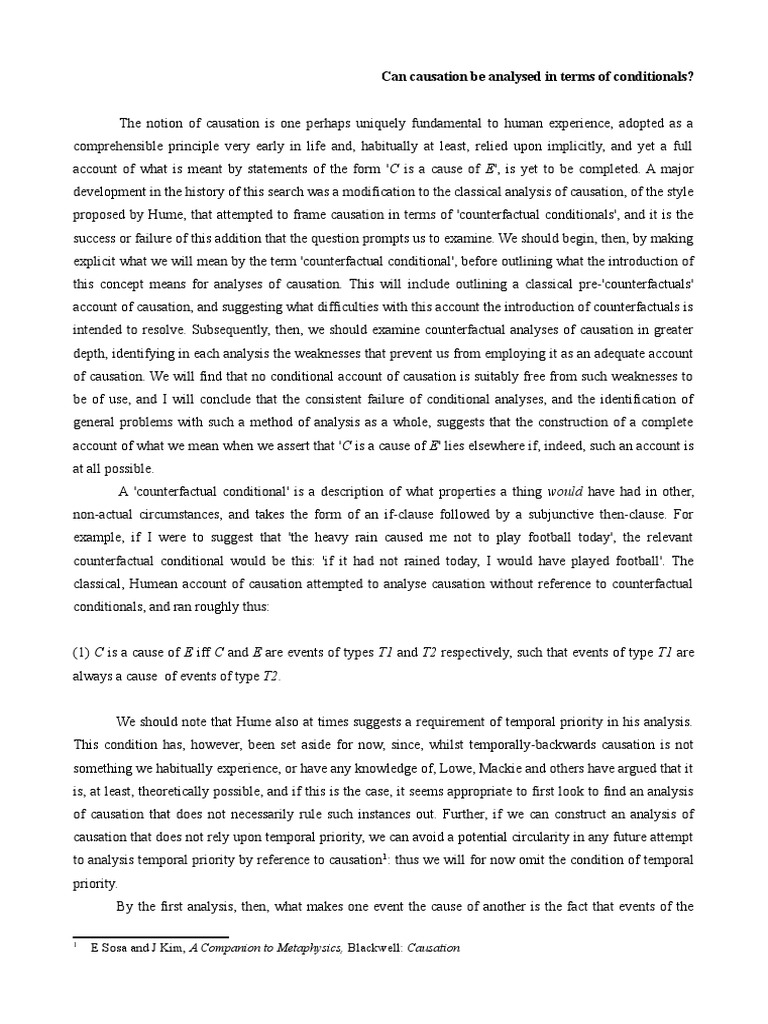 Essay - Causation and Conditionals | PDF | Causality | Metaphilosophy