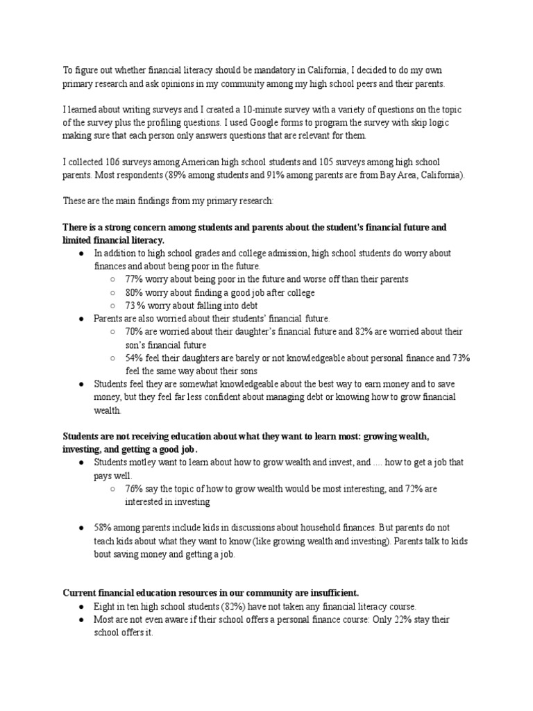 Financial Literacy Survey Results | PDF | Financial Literacy | Personal ...