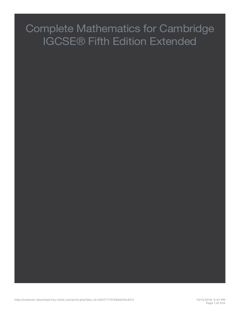 PDF Print Complete Mathematics For Cambridge IGCSE® Fifth Edition Extended | PDF