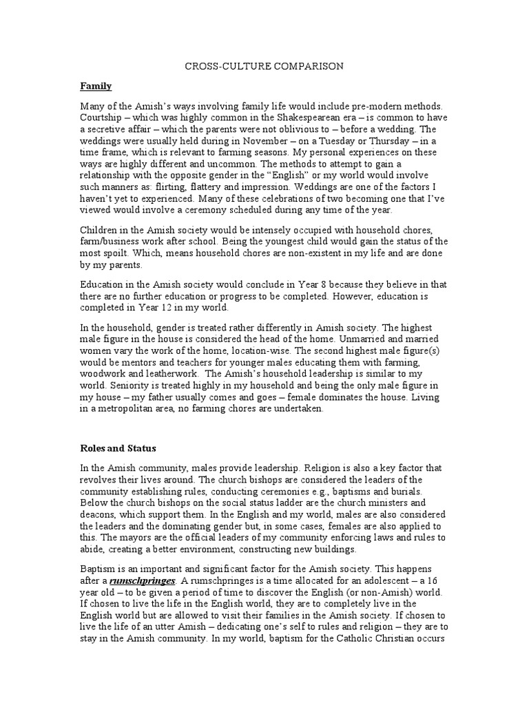 Cross-Cultural Comparison | PDF | Power (Social And Political) | Amish