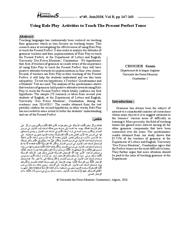 Using Role Play Activities To Teach The Present Perfect Tense | PDF ...