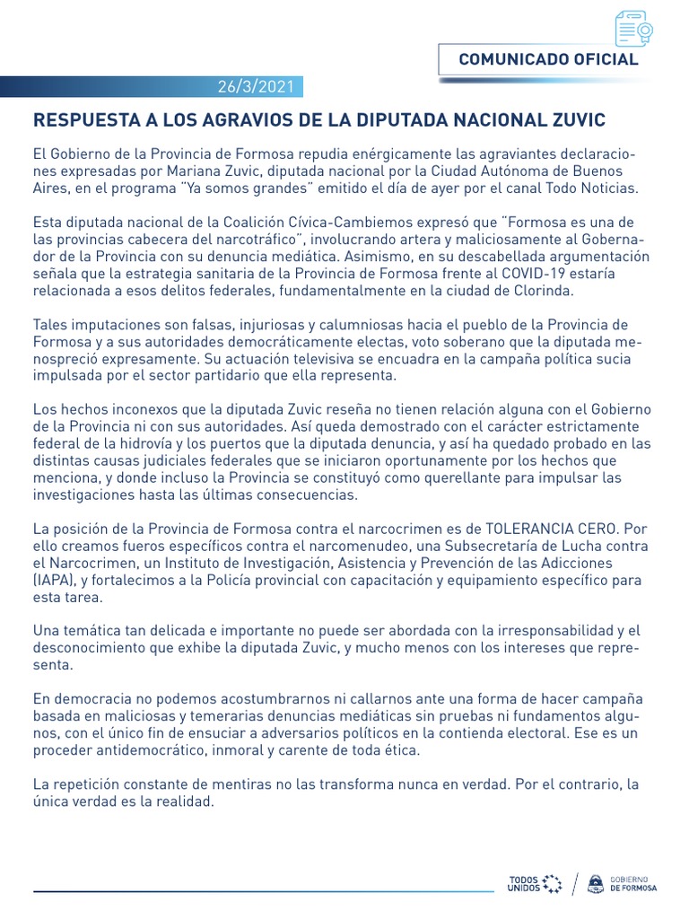 Comunicado Oficial 26-3 | PDF | Política | Gobierno