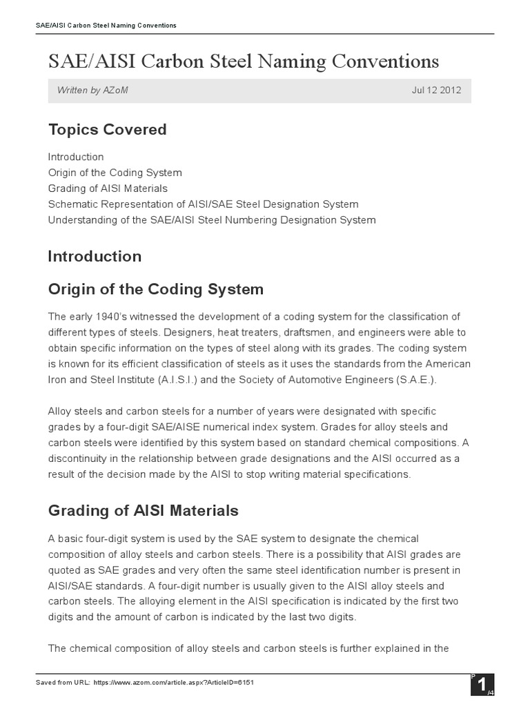 SAE/AISI Carbon Steel Naming Conventions: Topics Covered | PDF ...