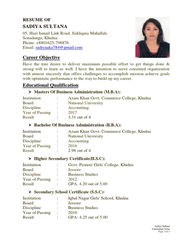 RESUME OF Sadia Sultana01 | PDF | Human Nature | Communication