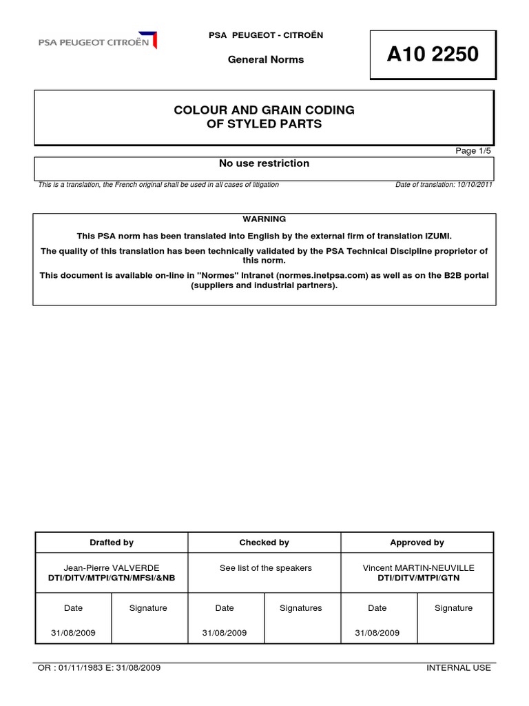 PSA A10 Colour and Grain Coding Norm | PDF