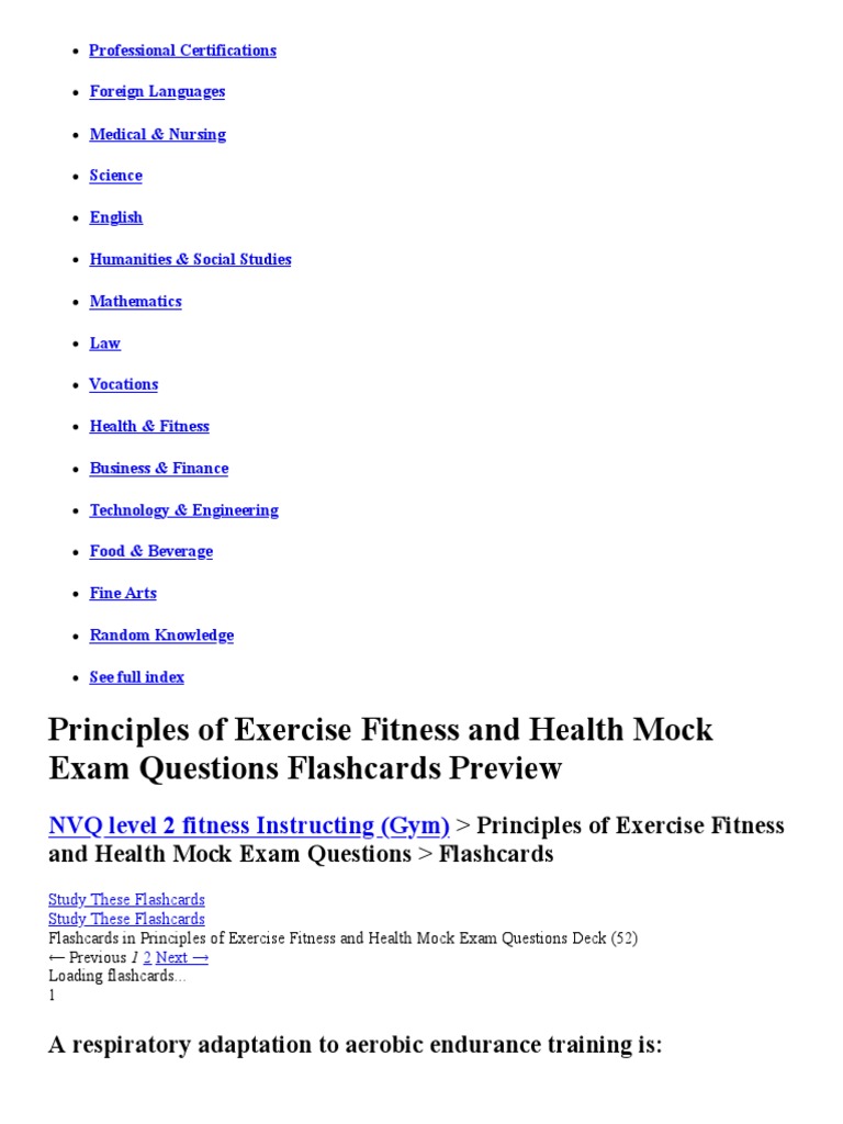 Principles of Exercise Fitness and Health Mock Exam Questions ...