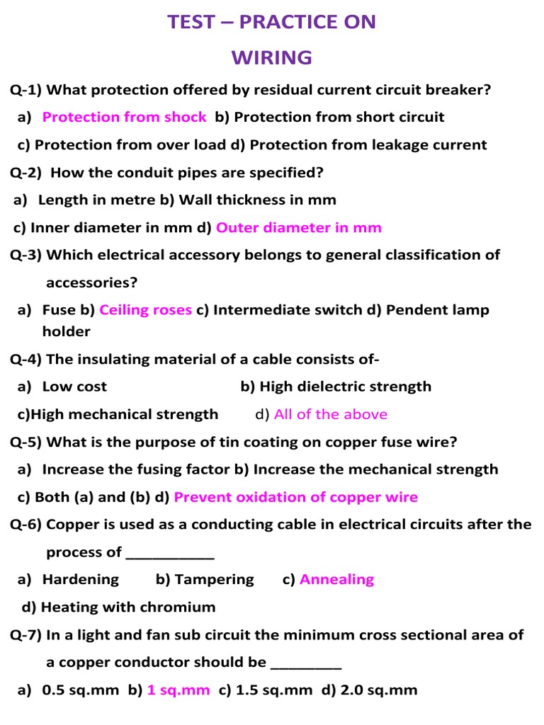 Test - Practice On Wiring: Protection From Shock | Download Free PDF ...