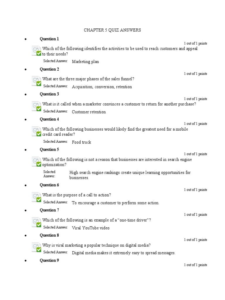 Chapter 5 Quiz Answers | PDF