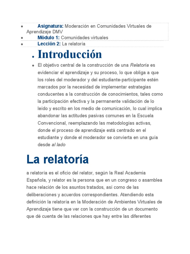La Relatoria, Ejemplos | Descargar gratis PDF | Aprendizaje | Conocimiento