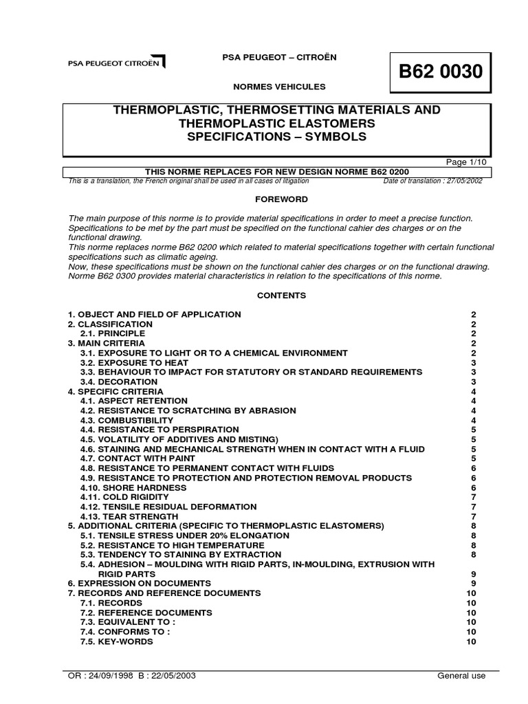 B62 0030 (Rev. B 2003.05) EN - THERMOPLASTIC, THERMOSETTING MATERIALS ...